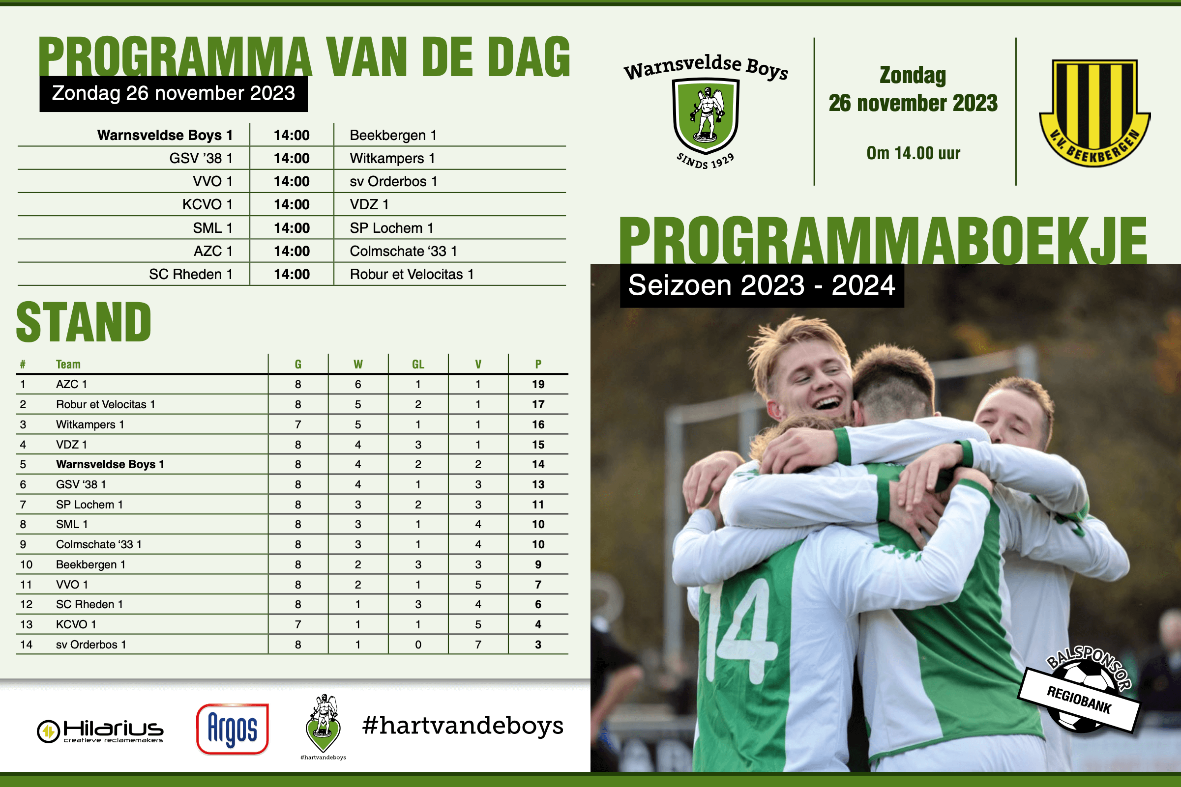 Programmaboekje zondag 26 november 2023 - Warnsveldse Boys